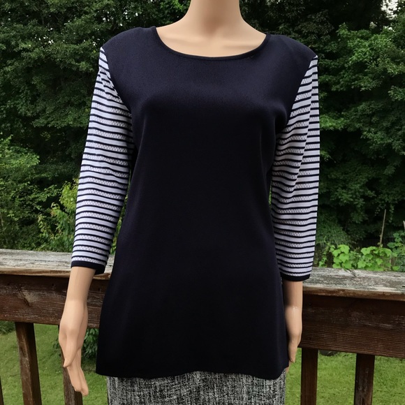 Misook | Sweaters | Misook Navy White Striped Sweater M | Poshmark
